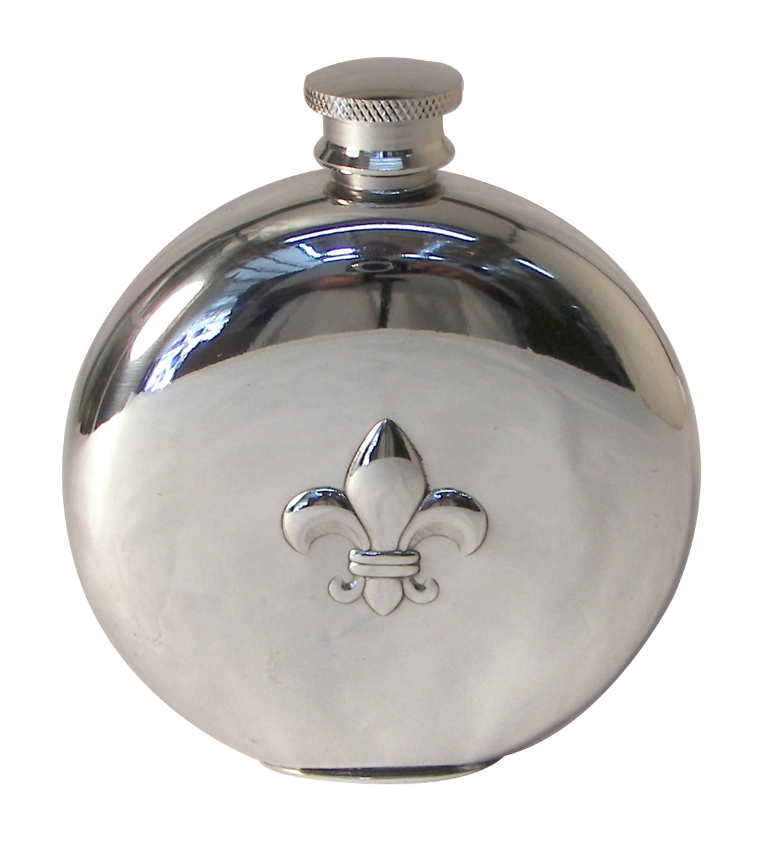 English Pewter Flask - Round Shape with Fleur De Lys Design - 6 oz ...