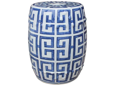 Rustic Blue Greek Key Garden Stool – Woodford Rome